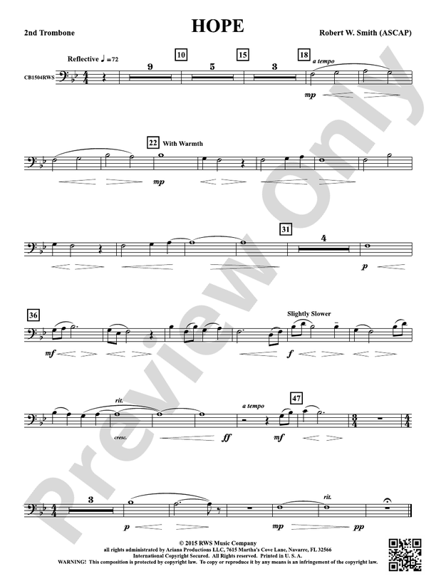 Hope: 2nd Trombone: 2nd Trombone Part: Robert W. Smith - Digital Sheet Music Download