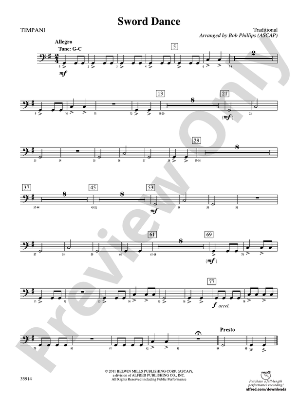 Sword Dance: Timpani: Timpani Part - Digital Sheet Music Download