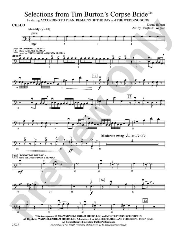 Corpse Bride, Selections from Tim Burton's: Cello: Cello Part - Digital ...