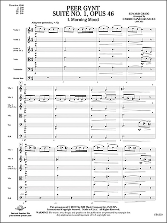 Peer Gynt Suite No. 1, Op. 46: String Orchestra Conductor Score & Parts ...