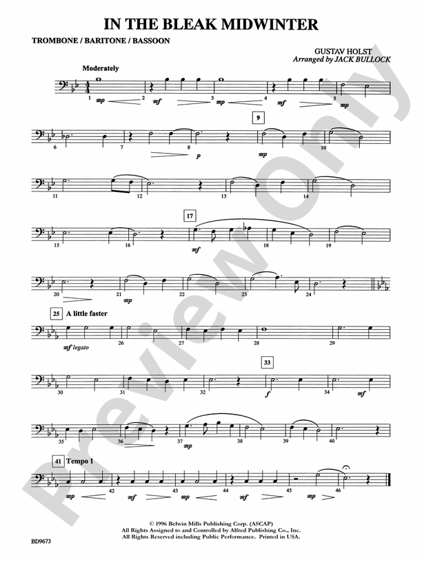 In the Bleak Midwinter: 1st Trombone: 1st Trombone Part - Digital Sheet ...