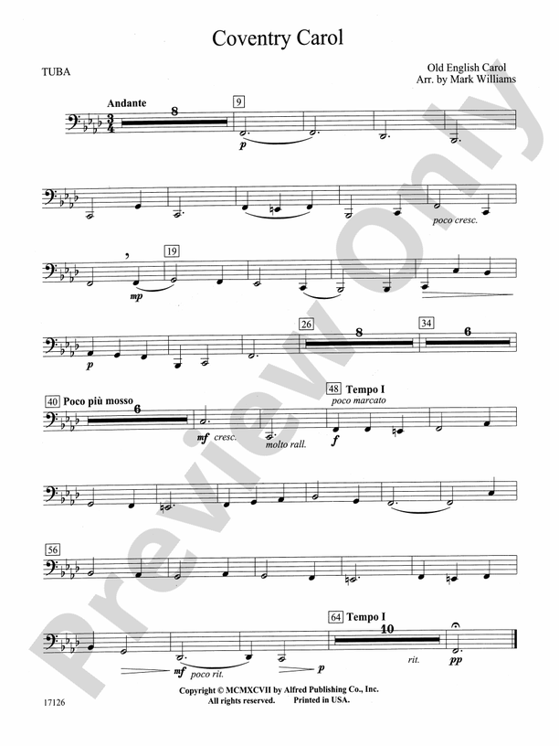 Coventry Carol: Tuba: Tuba Part - Digital Sheet Music Download