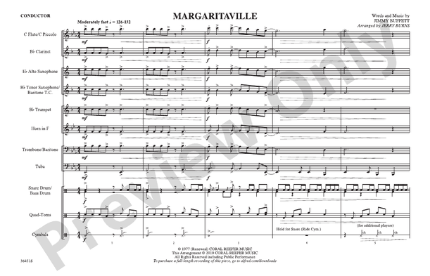 Margaritaville: Marching Band Conductor Score & Parts: Jimmy Buffett ...