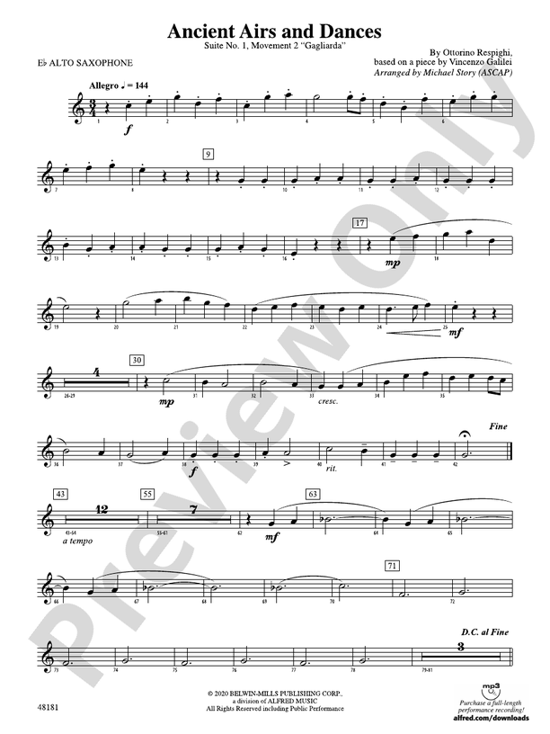 Ancient Airs and Dances: E-flat Alto Saxophone: E-flat Alto Saxophone Part - Digital Sheet Music ...
