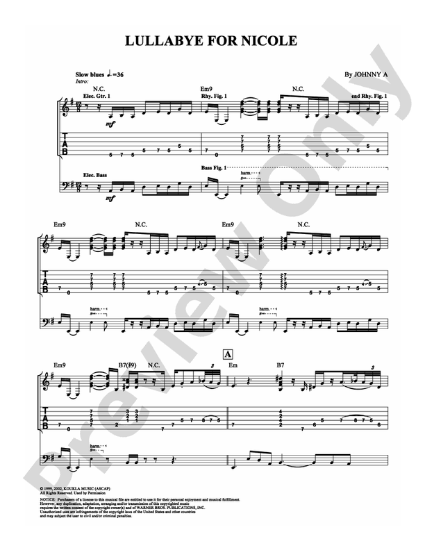 Lullabye for Nicole: Guitar TAB: Johnny A. - Digital Sheet Music Download