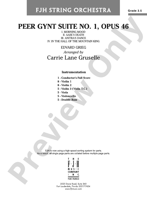 Peer Gynt Suite No. 1, Op. 46: String Orchestra Conductor Score & Parts ...