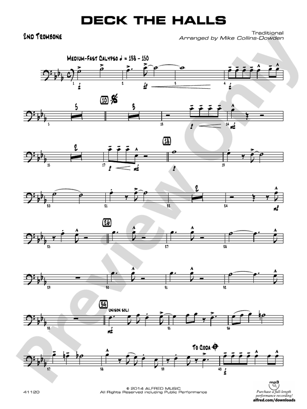 Deck the Halls: 2nd Trombone: 2nd Trombone Part - Digital Sheet Music Download