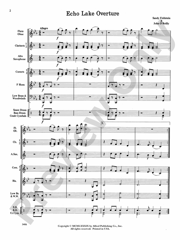 Echo Lake Overture: Concert Band Conductor Score & Parts: Sandy ...