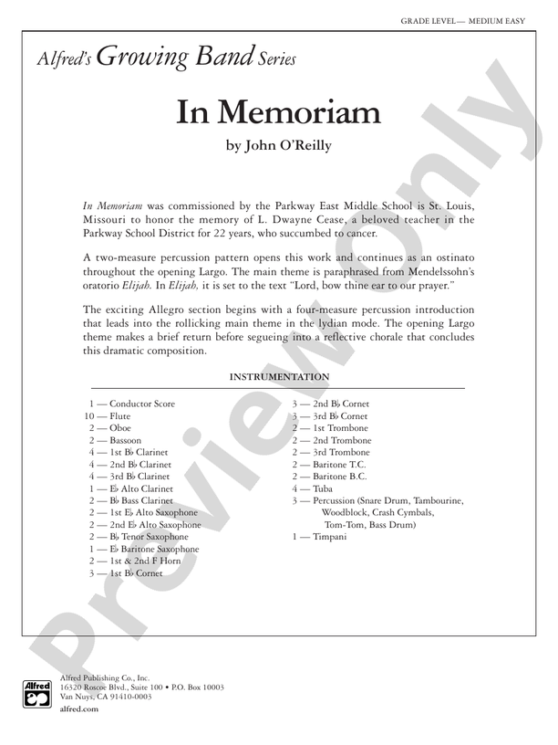 In Memoriam: Score: Concert Band Score - Digital Sheet Music Download
