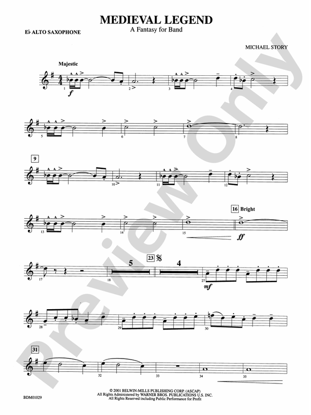 Medieval Legend (A Fantasy for Band): E-flat Alto Saxophone: E-flat ...