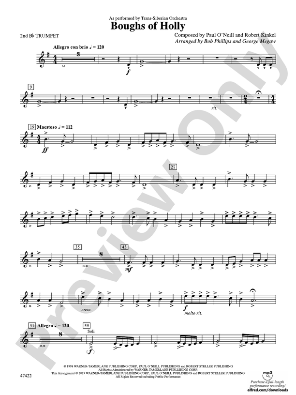 Boughs of Holly: 2nd B-flat Trumpet: 2nd B-flat Trumpet Part - Digital Sheet Music Download