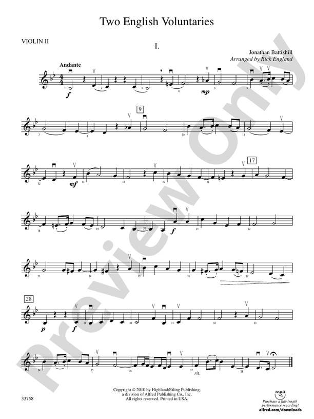 Two English Voluntaries: 2nd Violin: 2nd Violin Part - Digital Sheet ...