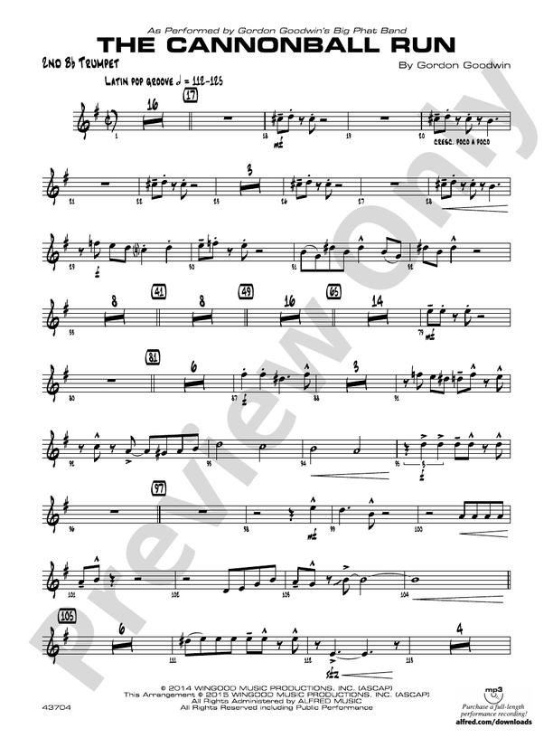 The Cannonball Run: 2nd B-flat Trumpet: 2nd B-flat Trumpet Part - Digital Sheet Music Download