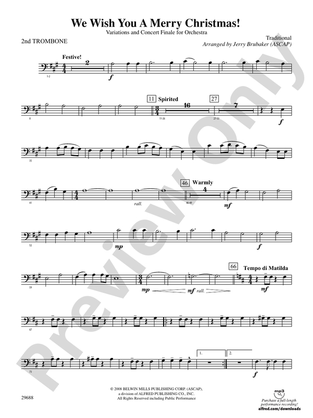 We Wish You a Merry Christmas: 2nd Trombone: 2nd Trombone Part - Digital Sheet Music Download