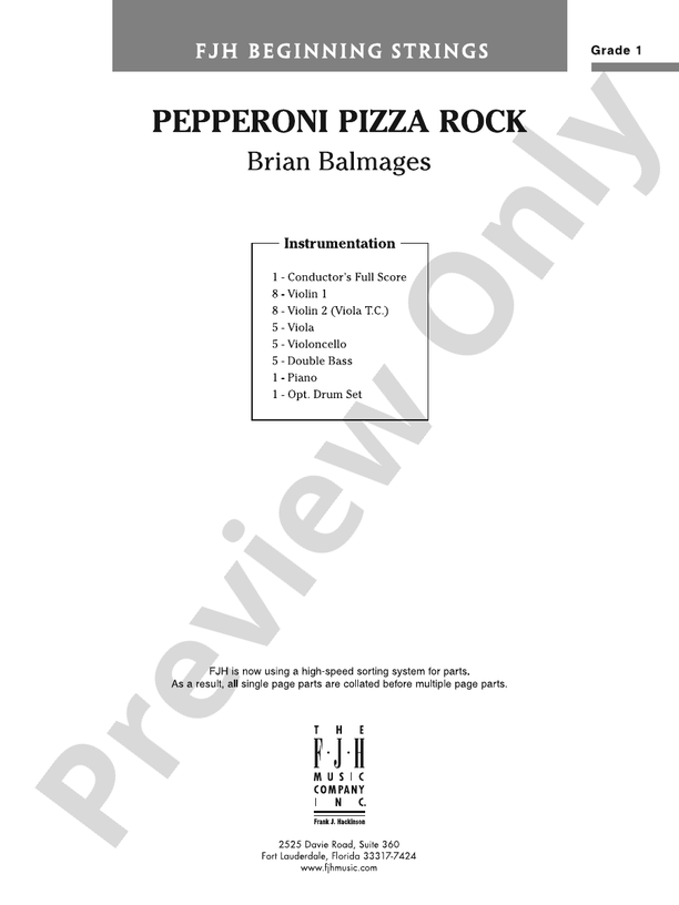 Pepperoni Pizza Rock: String Orchestra Conductor Score & Parts: Brian ...