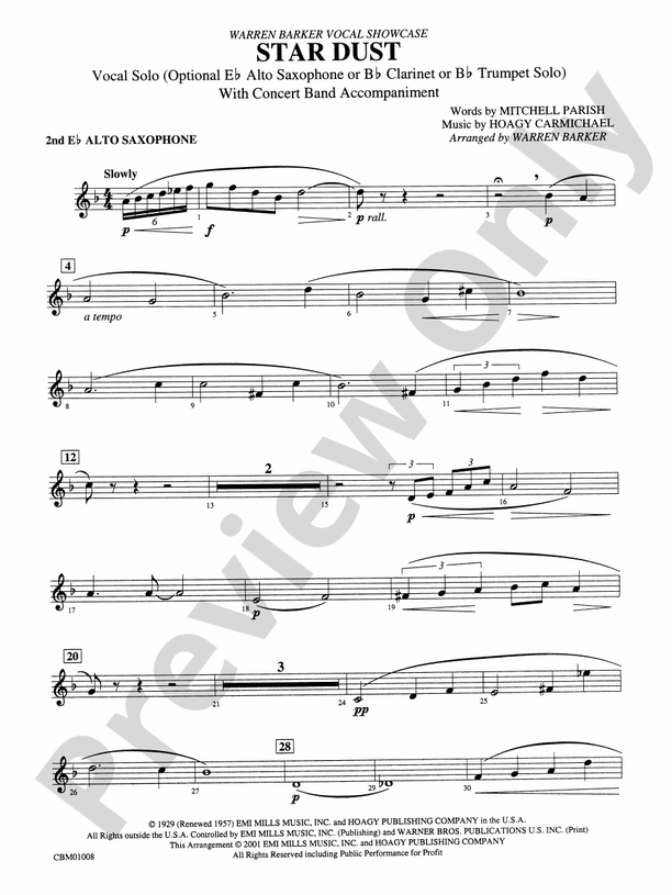Star Dust 2nd E Flat Alto Saxophone 2nd E Flat Alto Saxophone Part