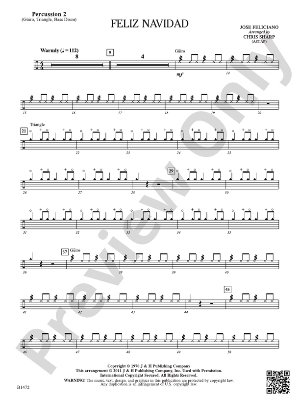 Feliz Navidad: Percussion 2: Percussion 2 Part: Jose Feliciano ...