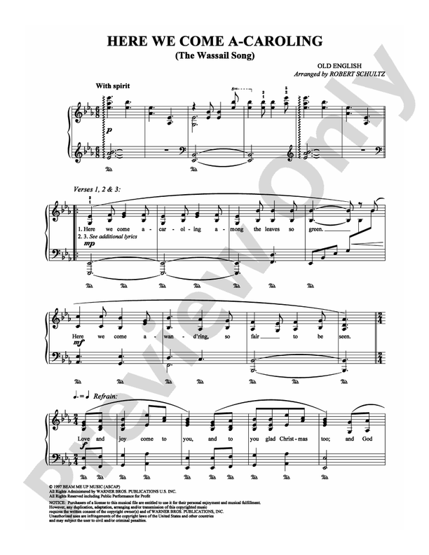 Here We Come A-Caroling (The Wassail Song): Piano/Vocal/Chords ...