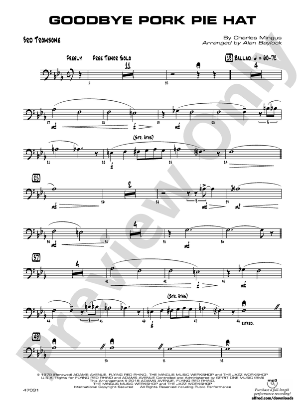 Goodbye Pork Pie Hat: 3rd Trombone: 3rd Trombone Part - Digital Sheet ...