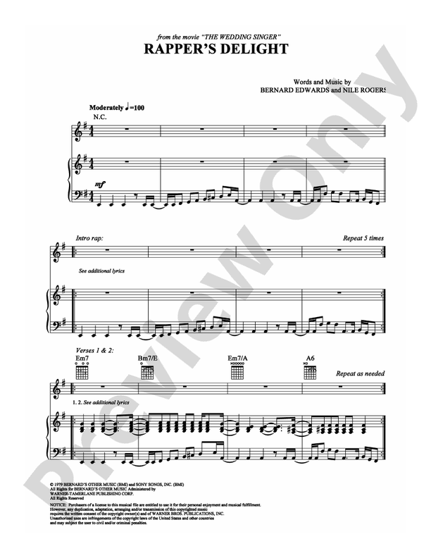 Rapper's Delight: Piano/Vocal/Chords: Sugarhill Gang - Digital Sheet Music Download