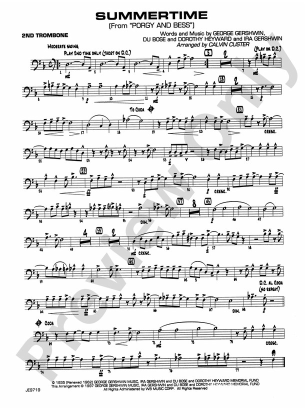 Summertime (from Porgy and Bess®): 2nd Trombone: 2nd Trombone Part - Digital Sheet Music Download