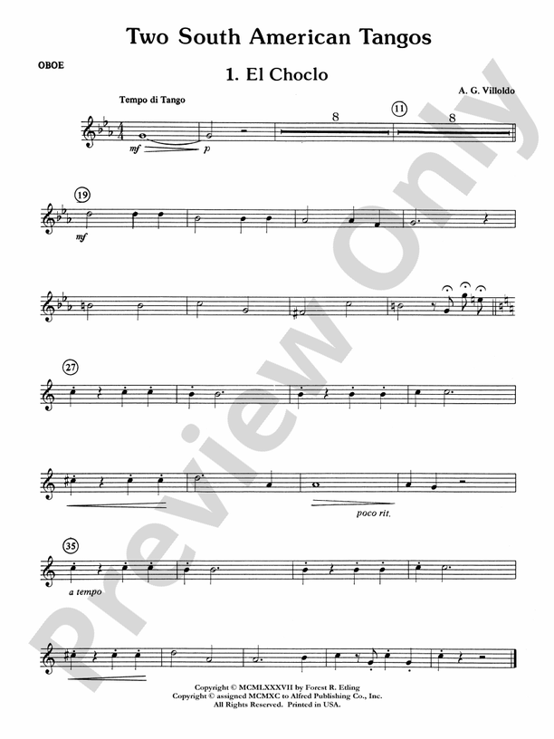 Two South American Tangos: Oboe: Oboe Part - Digital Sheet Music Download