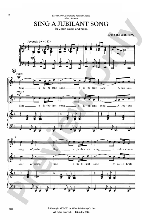 Sing a Jubilant Song: 2-Part Choral Octavo: Dave Perry - Digital Sheet ...