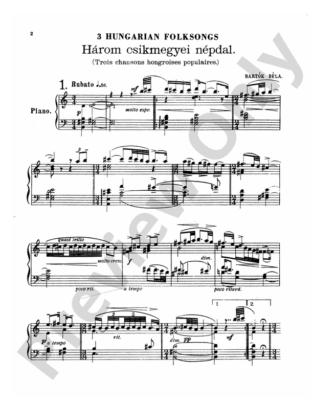 Bartók: Album for Piano: 3 Hungarian Folk Songs, No. 1 Part - Digital ...