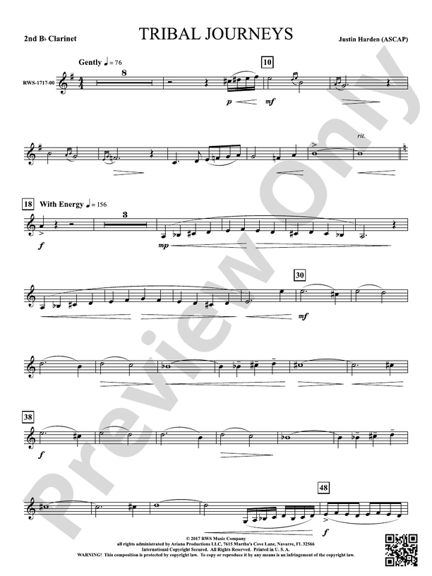 Tribal Journeys: 2nd B-flat Clarinet: 2nd B-flat Clarinet Part: Justin ...