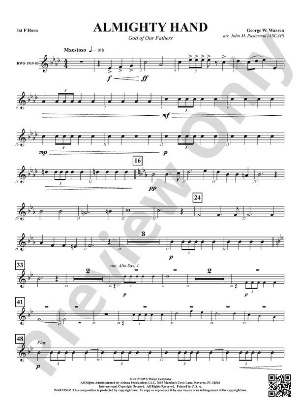 Almighty Hand - God of Our Fathers: 1st F Horn: 1st F Horn Part ...