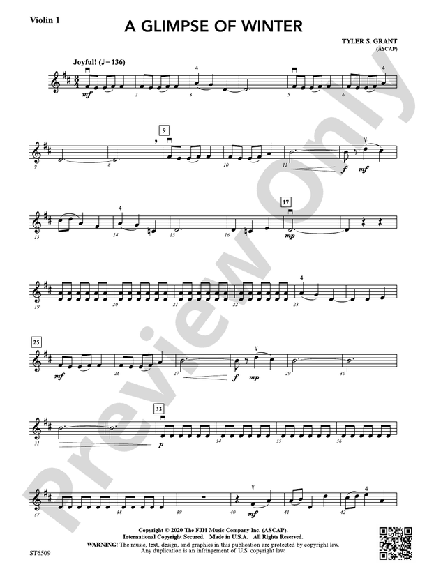 A Glimpse of Winter: Violin 1: Violin 1 Part: Tyler S. Grant - Digital ...