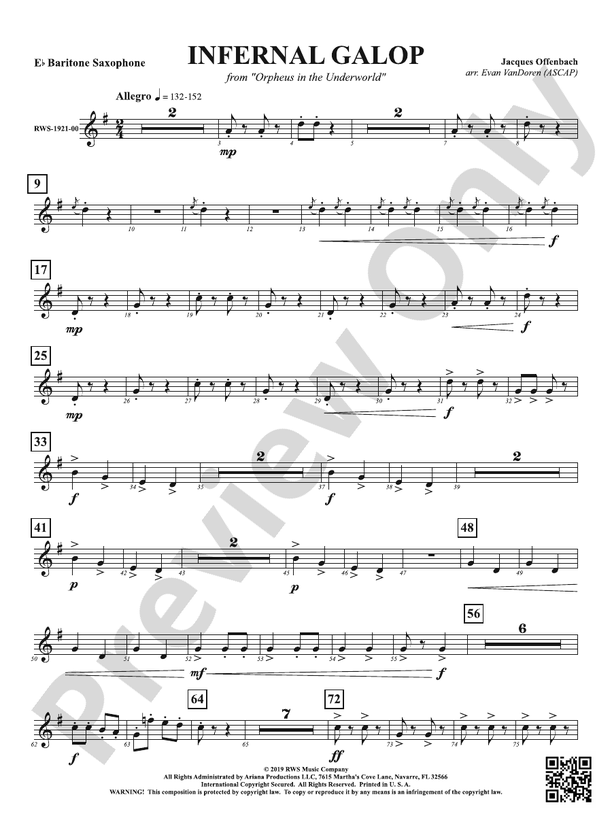 Infernal Galop - From Orpheus in the Underworld: E-flat Baritone Saxophone: E-flat Baritone ...