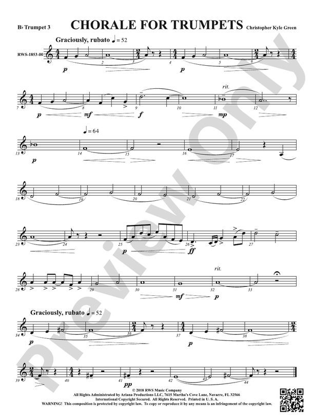 Chorale for Trumpets: 3rd B-flat Trumpet: 3rd B-flat Trumpet Part: Christopher Kyle Green ...