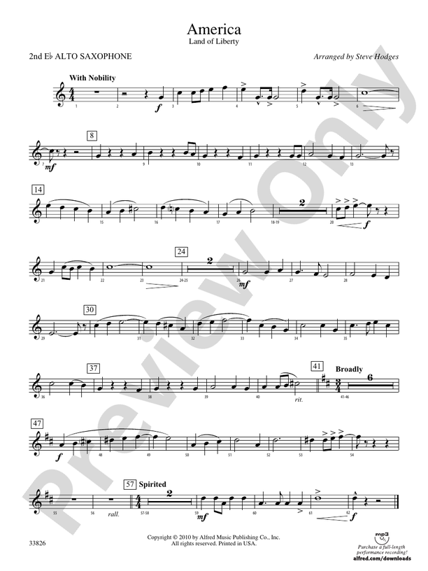 America - Land of Liberty: 2nd E-flat Alto Saxophone: 2nd E-flat Alto Saxophone Part - Digital ...
