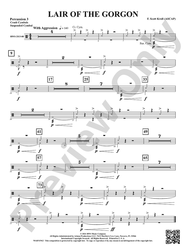 Lair Of The Gorgon: 3rd Percussion: 3rd Percussion Part: F. Scott Kroll ...