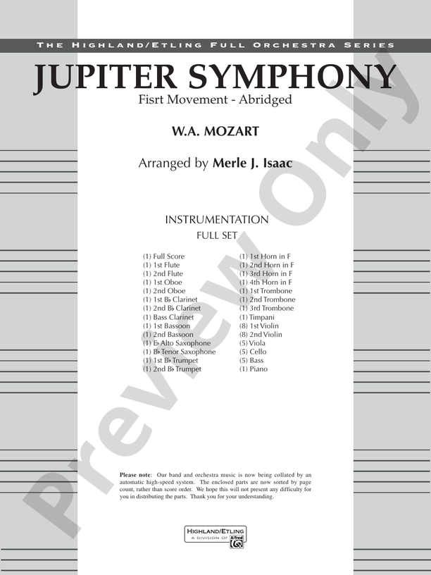 Jupiter Symphony, 1st Movement: Full Orchestra Conductor Score & Parts ...