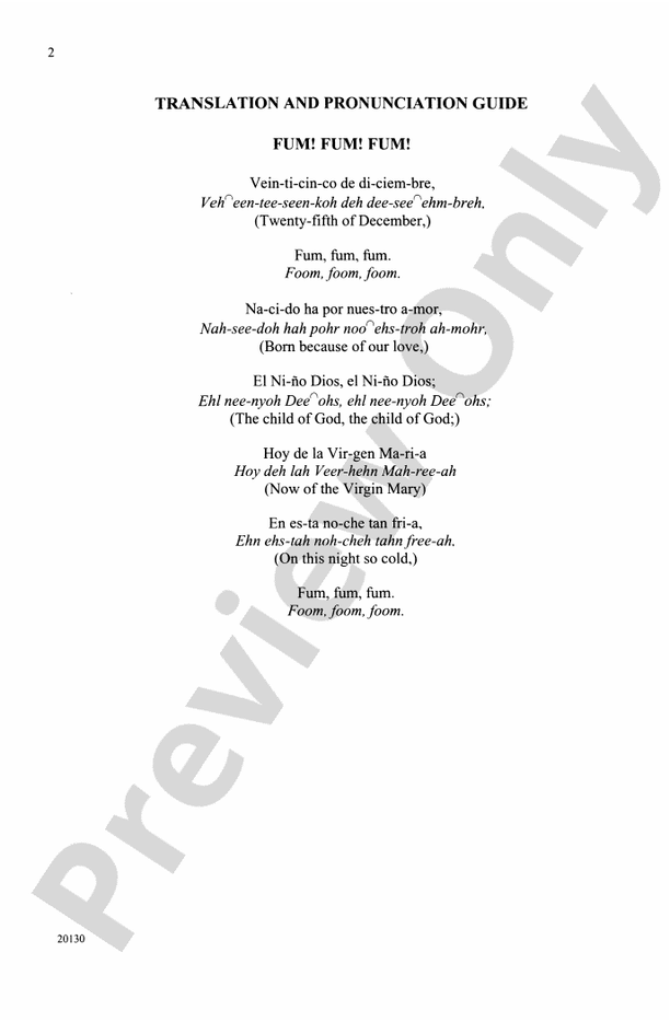 Fum! Fum! Fum! (Spanish Carol): 3-Part Mixed, Opt. a cappella Choral ...