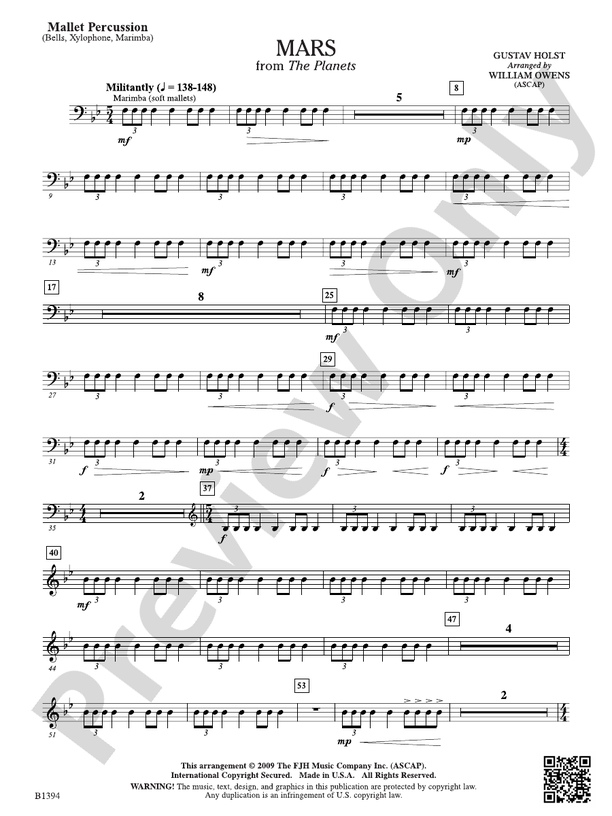 Mars from The Planets: Mallet Percussion: Mallet Percussion Part ...
