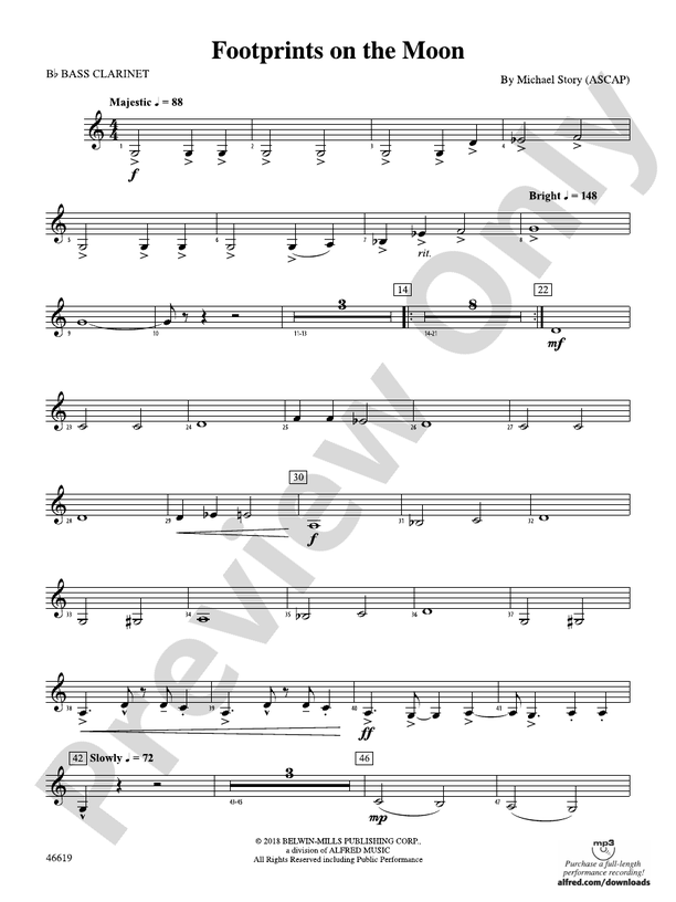 Footprints on the Moon: B-flat Bass Clarinet: B-flat Bass Clarinet Part ...