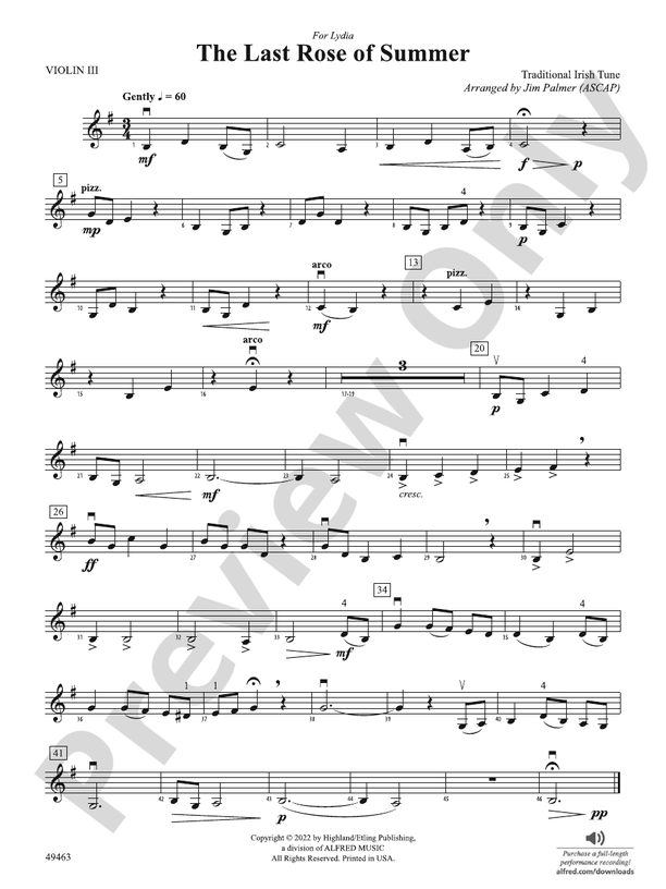 The Last Rose of Summer: 3rd Violin (Viola [TC]): 3rd Violin (Viola [TC ...