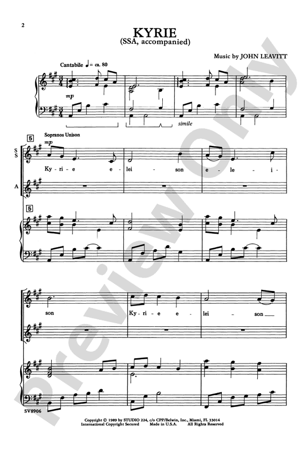 Kyrie: SSA Choral Octavo: John Leavitt - Digital Sheet Music Download