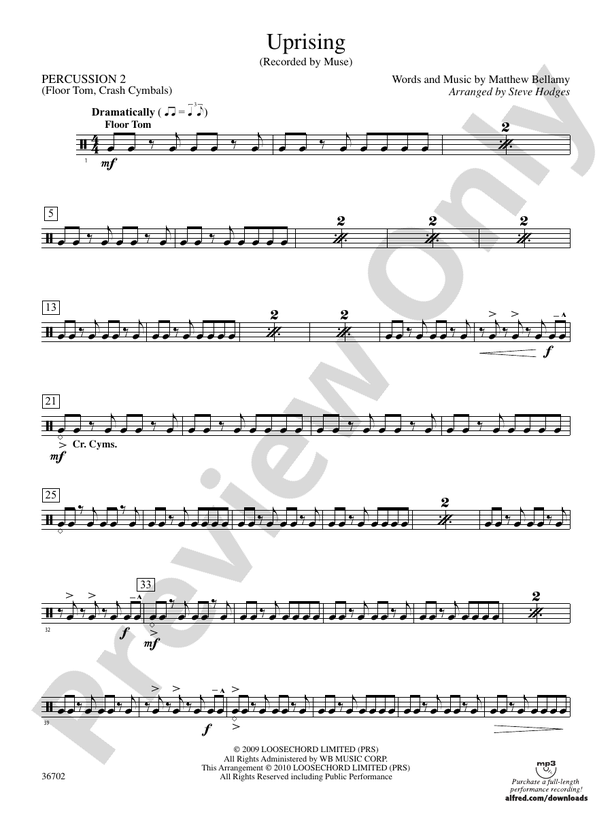 Uprising: 2nd Percussion: 2nd Percussion Part - Digital Sheet Music ...