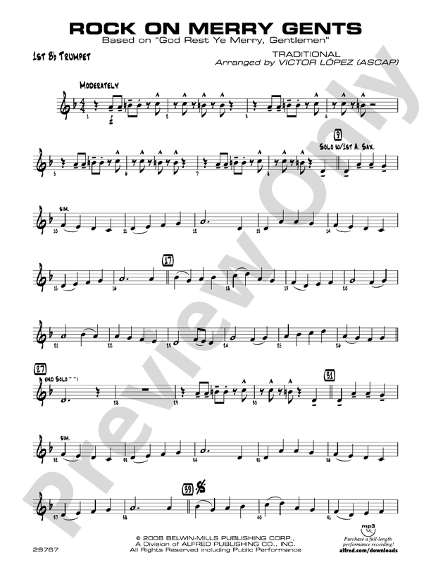 Rock On Merry Gents: 1st B-flat Trumpet: 1st B-flat Trumpet Part ...