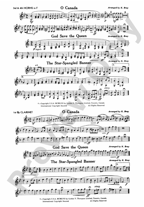 O Canada / God Save the Queen / Star-Spangled Banner: 3rd & 4th F Horns ...