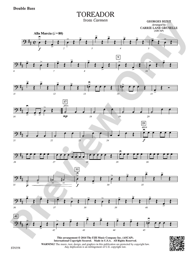 Toreador: Double Bass: Double Bass Part: Georges Bizet - Digital Sheet ...