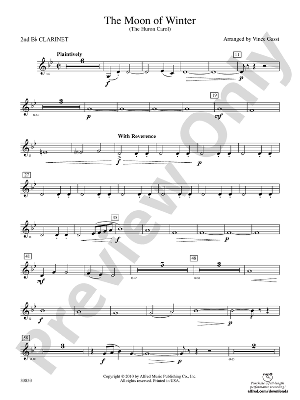 The Moon of Winter (The Huron Carol): 2nd B-flat Clarinet: 2nd B-flat ...