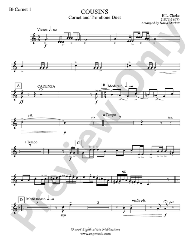 Cousins (Cornet and Trombone Duet and Concert Band): 1st B-flat Cornet: 1st B-flat Cornet Part ...
