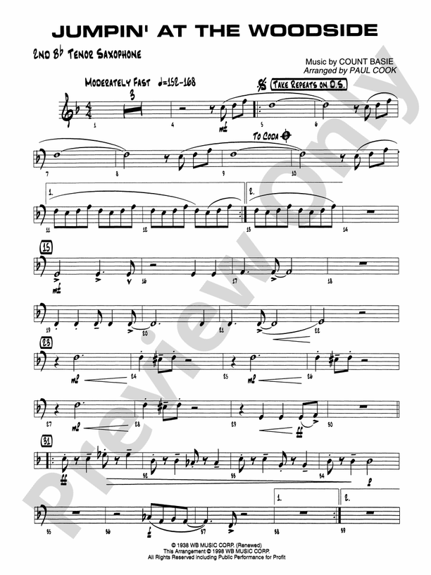 Jumpin' at the Woodside: 2nd B-flat Tenor Saxophone: 2nd B-flat Tenor Saxophone Part - Digital ...