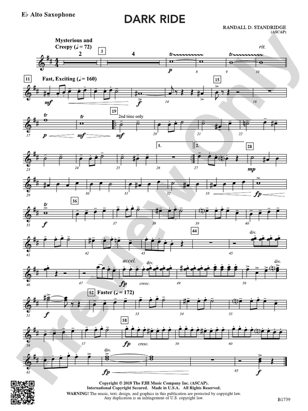 Dark Ride: E-flat Alto Saxophone: E-flat Alto Saxophone Part: Randall D ...