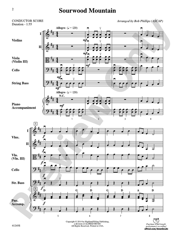 Sourwood Mountain: Score: String Orchestra Score - Digital Sheet Music ...